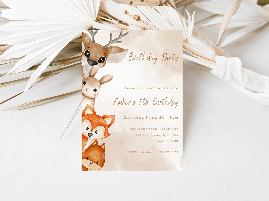 Editable Woodland Animals Birthday Invitation, Printable Woodland ...