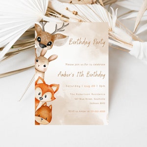 Editable Woodland Animals Birthday Invitation, Printable Woodland ...