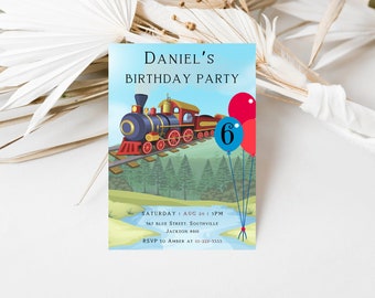 Vintage Watercolor Train Birthday Invitation Template, Chugga Train ...