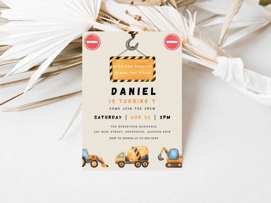 Modern Construction Birthday Invitation, EDITABLE Dump Trucks Party ...