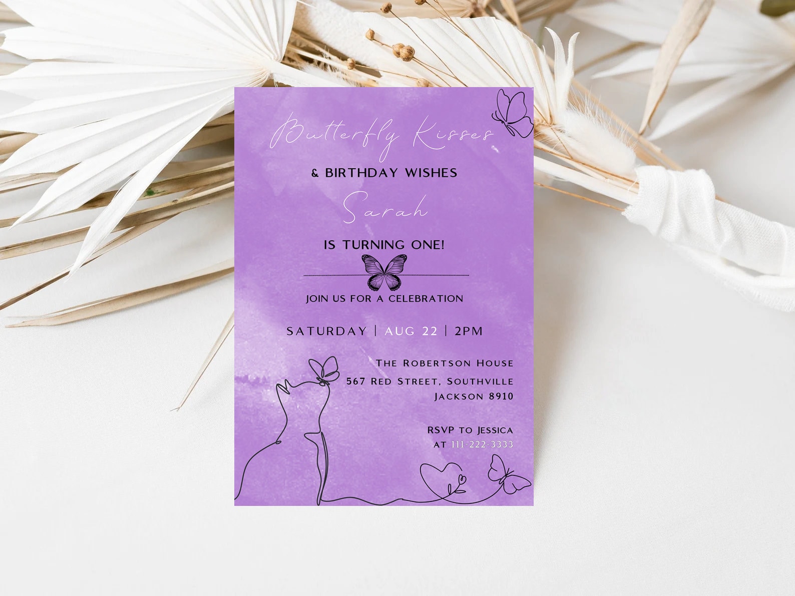Editable Butterfly Birthday Invitation, Butterfly Kisses and Birthday ...