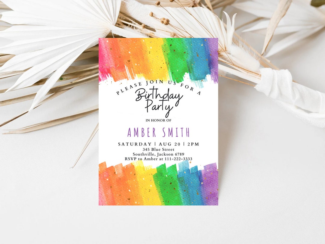 Editable Rainbow Birthday Party Invitation Printable Art Party Rainbow ...