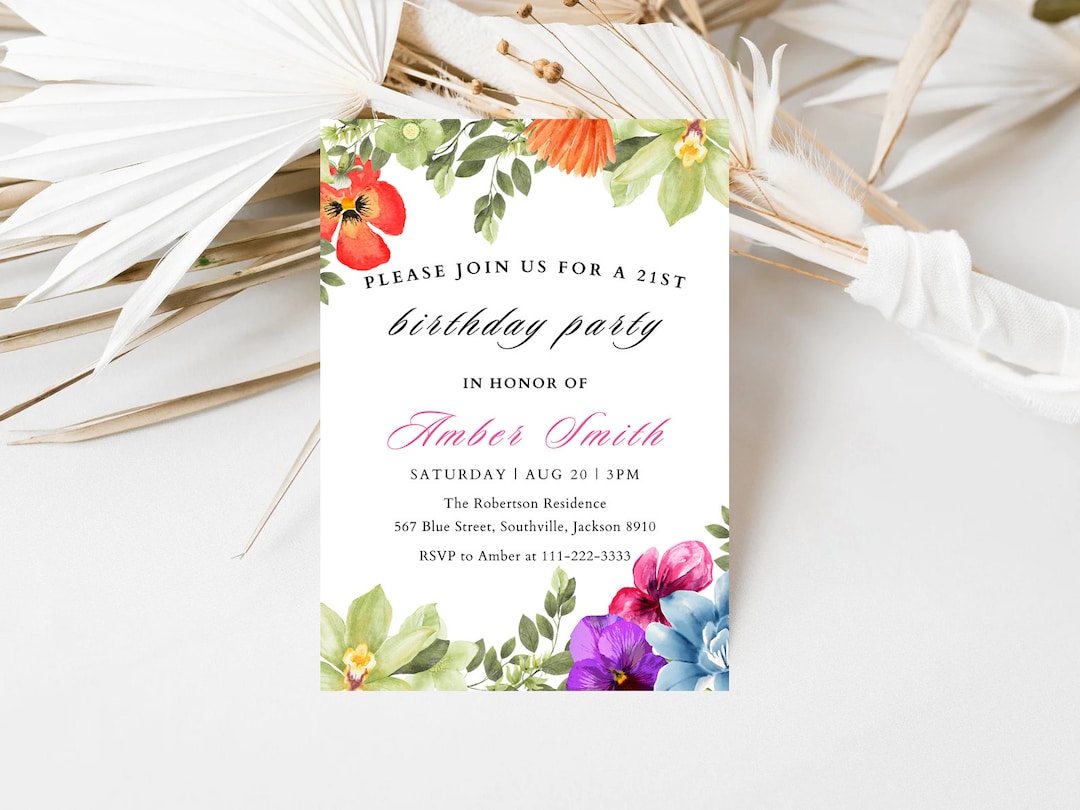 Instant Download Watercolor Flowers Birthday Party Invitation, Editable ...