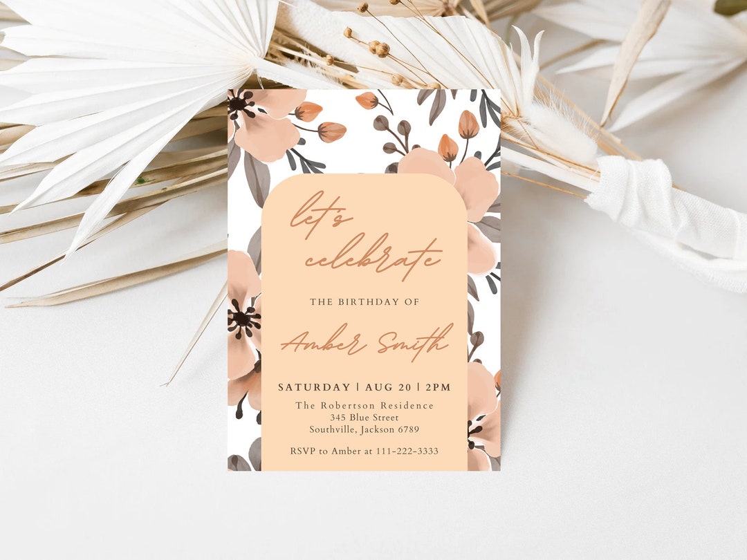 Editable Floral Birthday Party Invitation Download Printable Digital ...