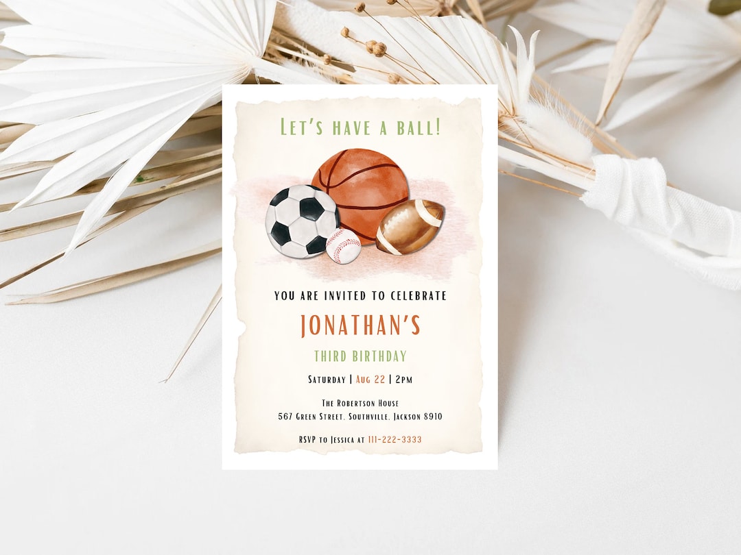 Let's Have a Ball Sports Birthday Invitation Balls All Stars Boy Photo ...