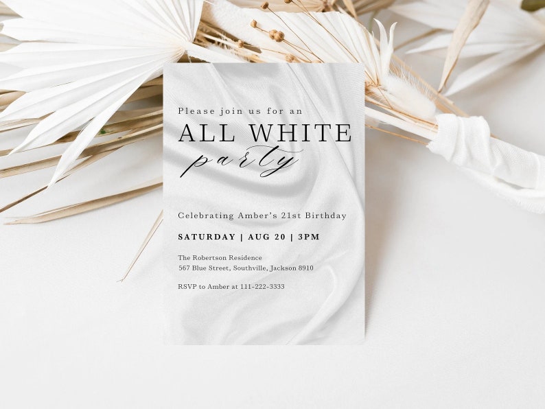 All White Party Birthday Invitation Template, All White Party ...