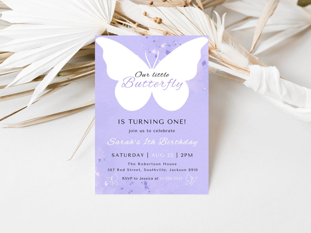 Editable Purple Butterfly Birthday Invitation for Girls | Butterfly ...