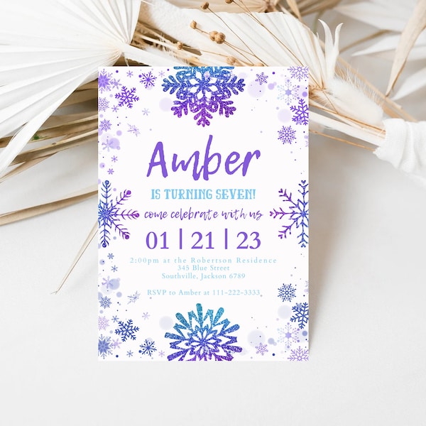 Snowflake Birthday Invitation - Etsy