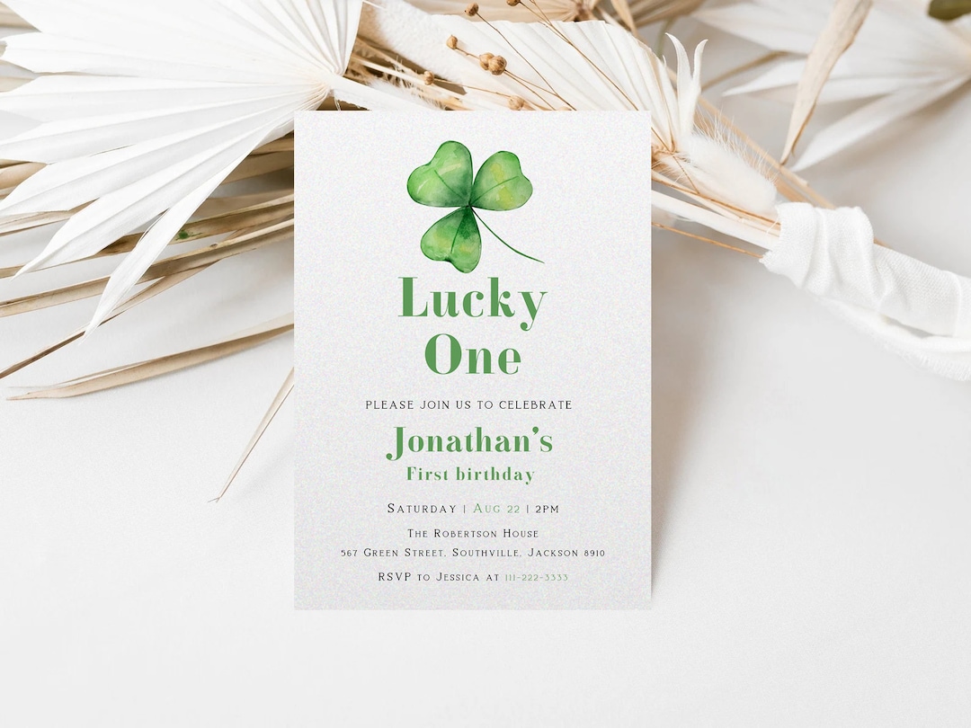 Editable Lucky One Birthday Invitation, Shamrock Birthday Invite, St ...