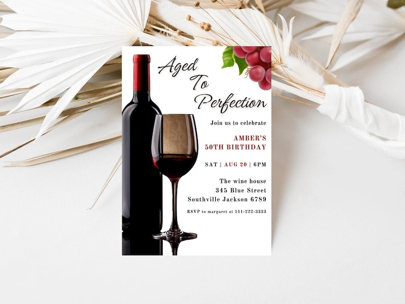 Editable Aged to Perfection Invitation, Wine Birthday Invitation ...