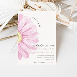 Daisy 1st Birthday Invitation, Pink Daisy Girl 1st Birthday Invitation ...
