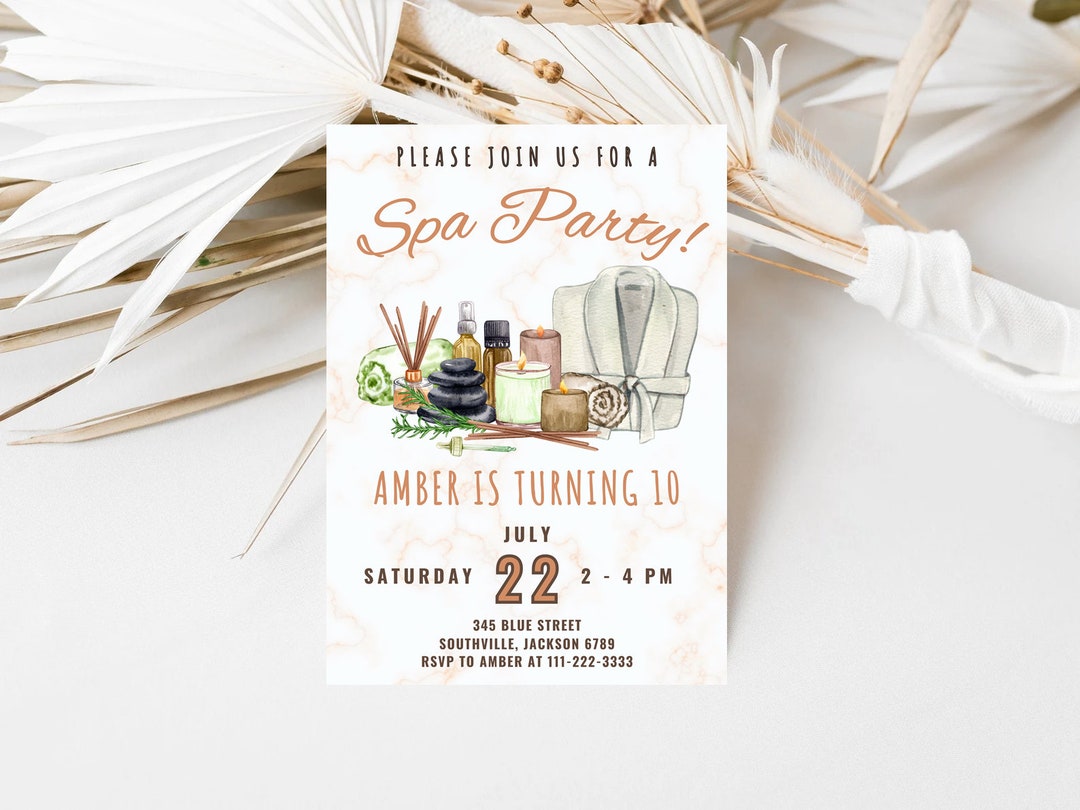 Minimalist Spa Party Birthday Invitation Template Set Printable Spa ...