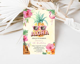 Tropical Aloha Birthday Invitation | Editable Digital Download ...