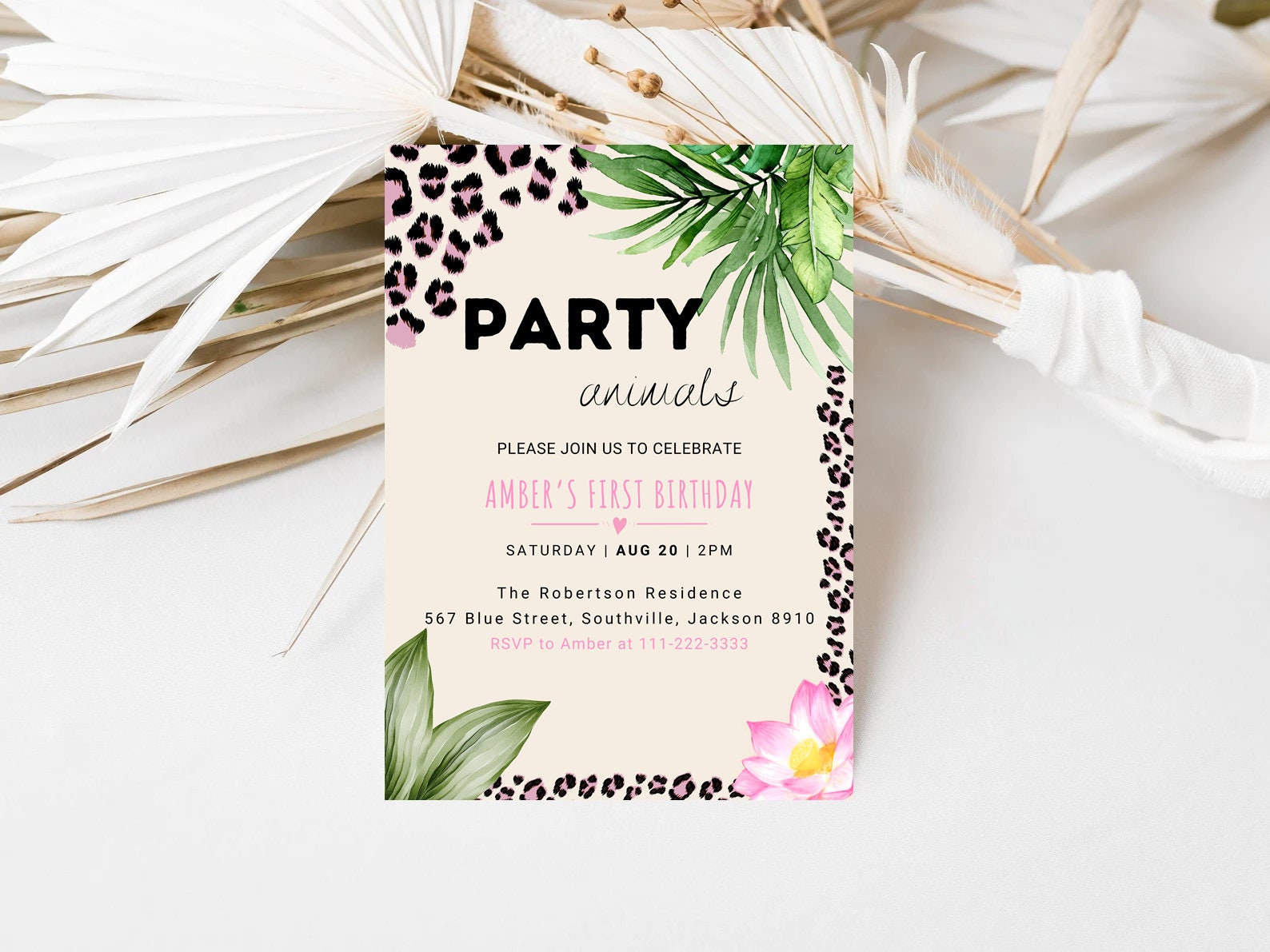 Editable Party Animals Birthday Invitation Leopard Print Jungle ...