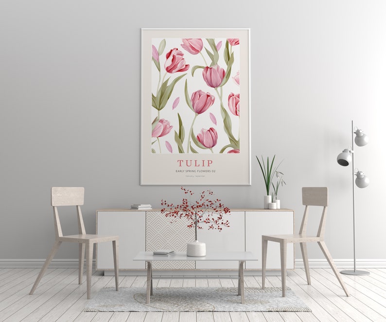Pink Tulip Poster, Tulip Art Print, Pink Floral Prints, Pink Bedroom ...
