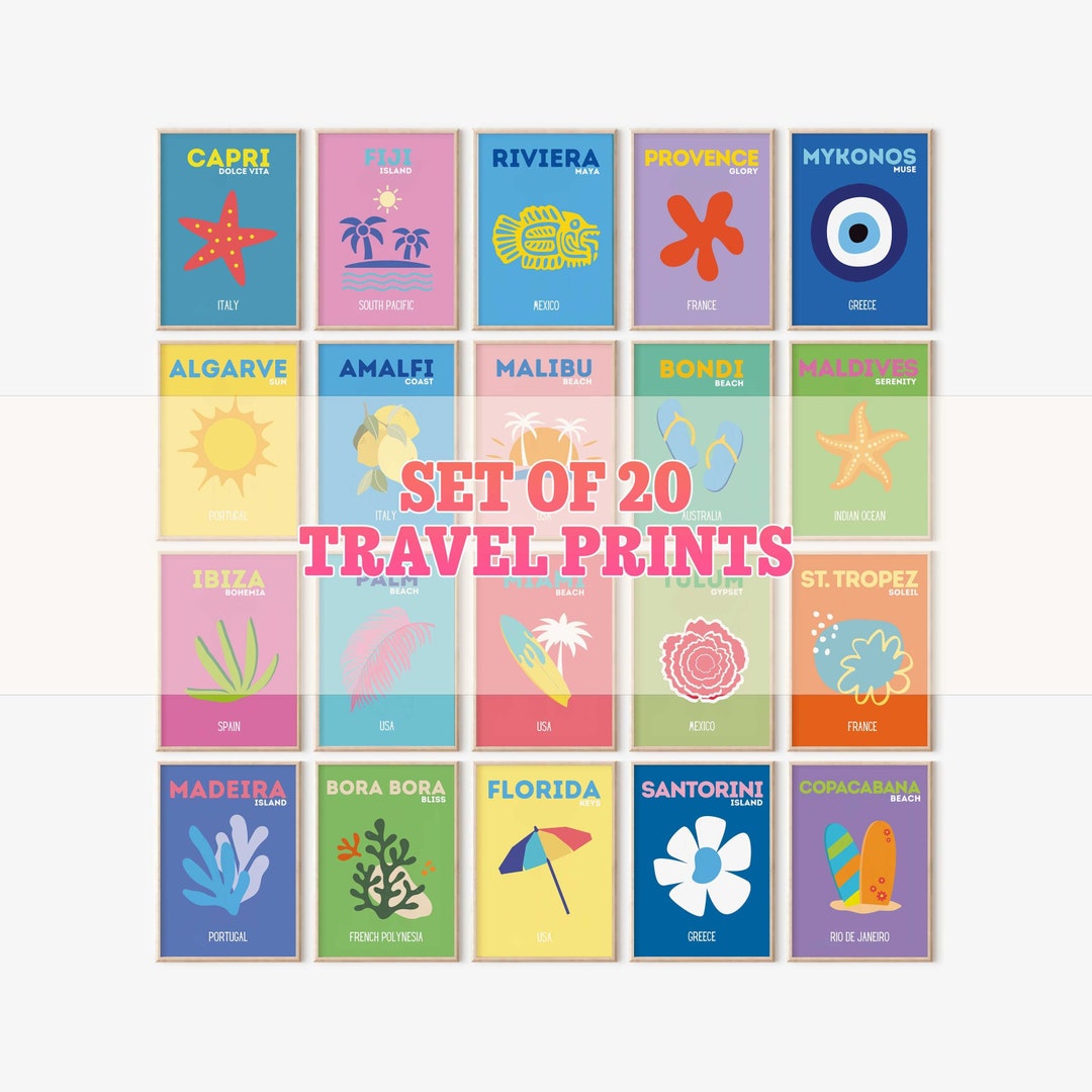Travel Poster Set of 20, Famous Places Travel Digital Prints, Printable ...