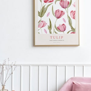Pink Tulip Poster, Tulip Art Print, Pink Floral Prints, Pink Bedroom ...