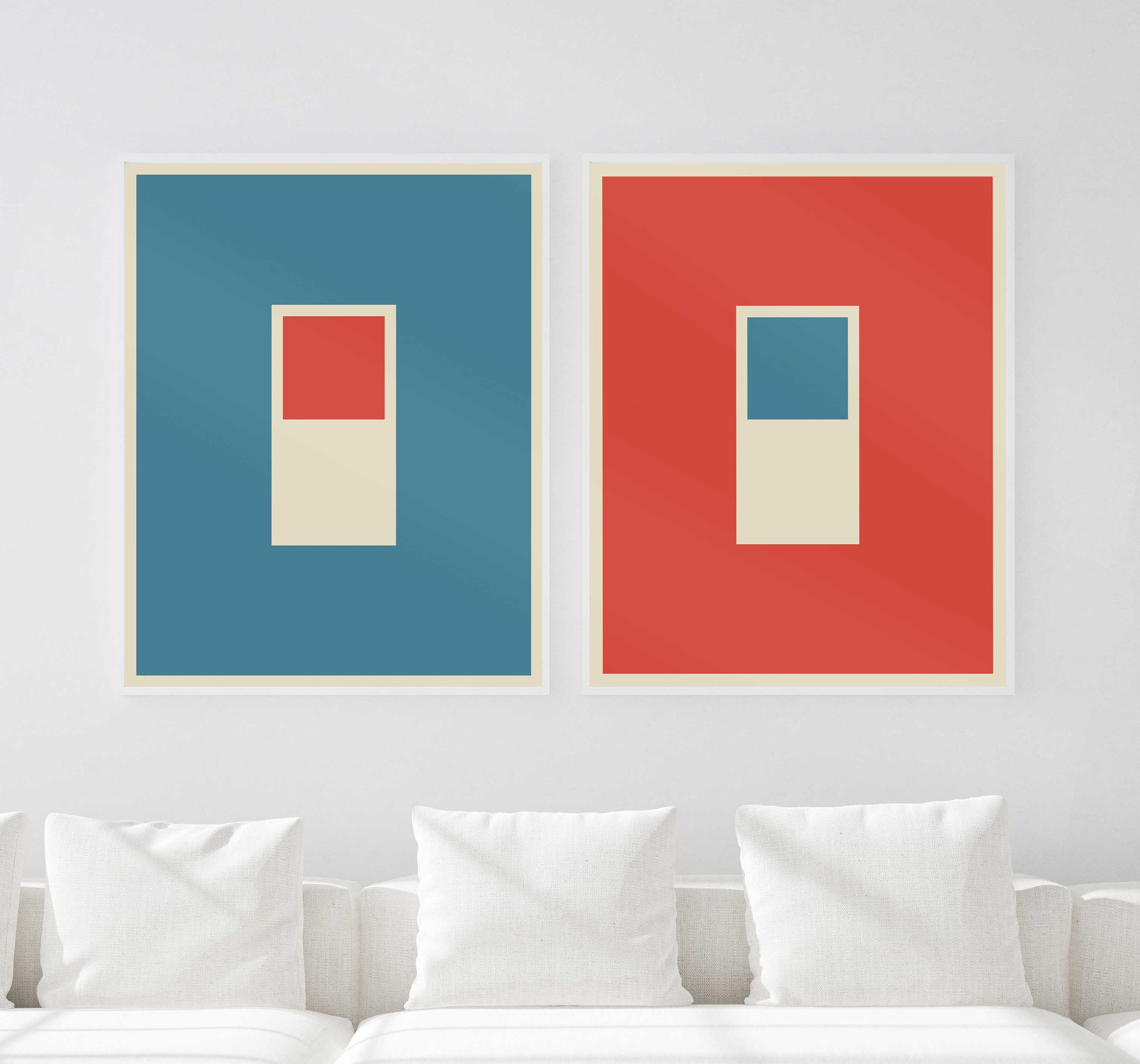 Red and Blue Wall Art Set Geometric Art, Blue and Red Prints Modern ...