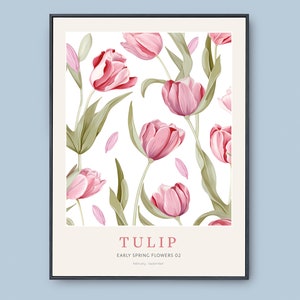 Pink Tulip Poster, Tulip Art Print, Pink Floral Prints, Pink Bedroom ...