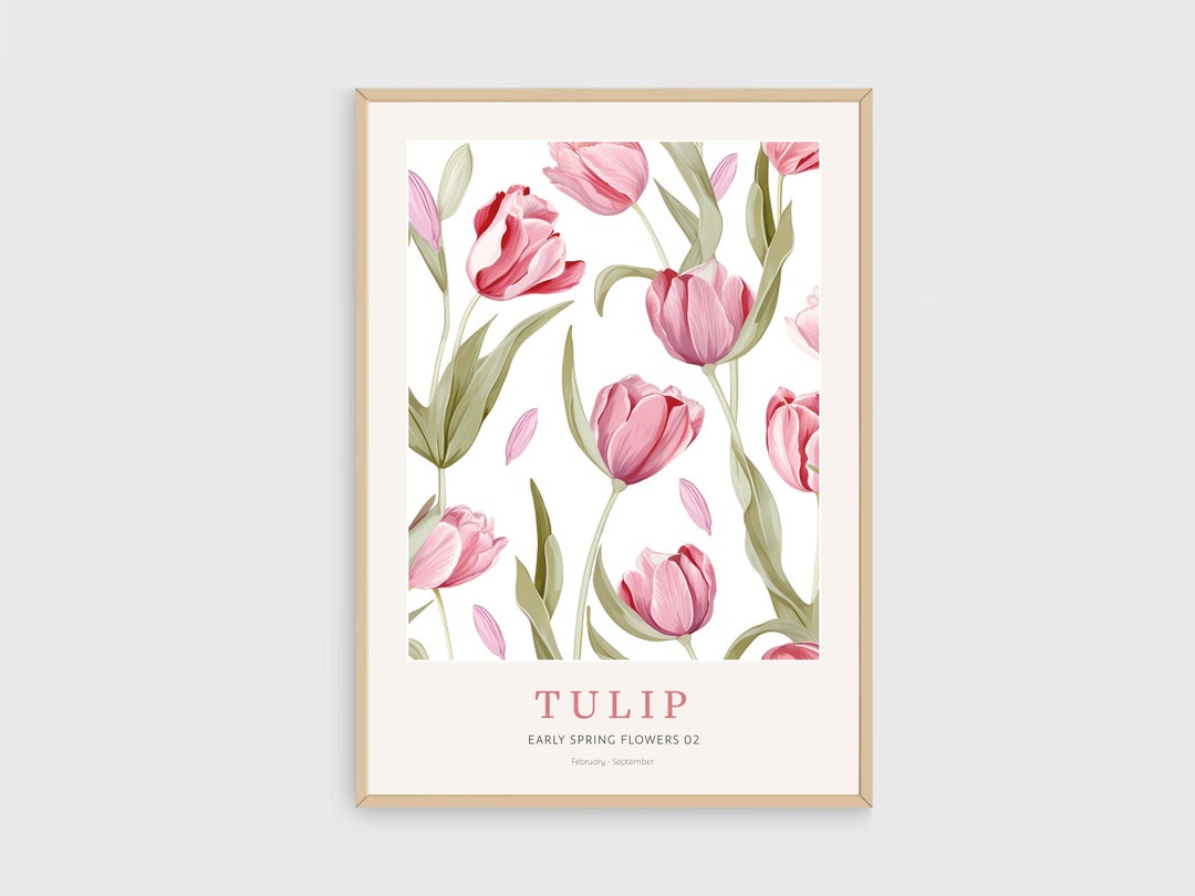 Pink Tulip Poster, Tulip Art Print, Pink Floral Prints, Pink Bedroom ...