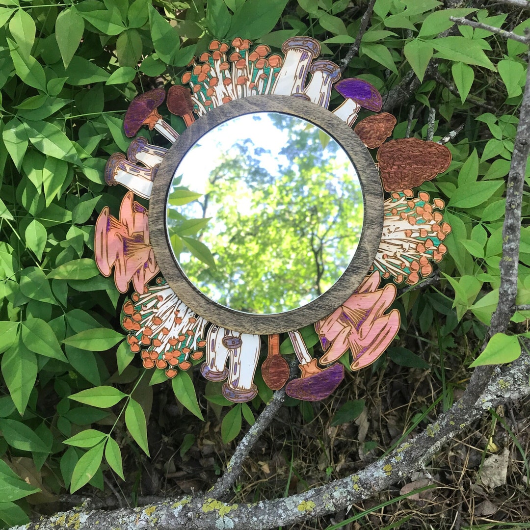 Mushroom Wreath Mirror Foraging Mirror Woodsy Mirror Fairy Garden ...