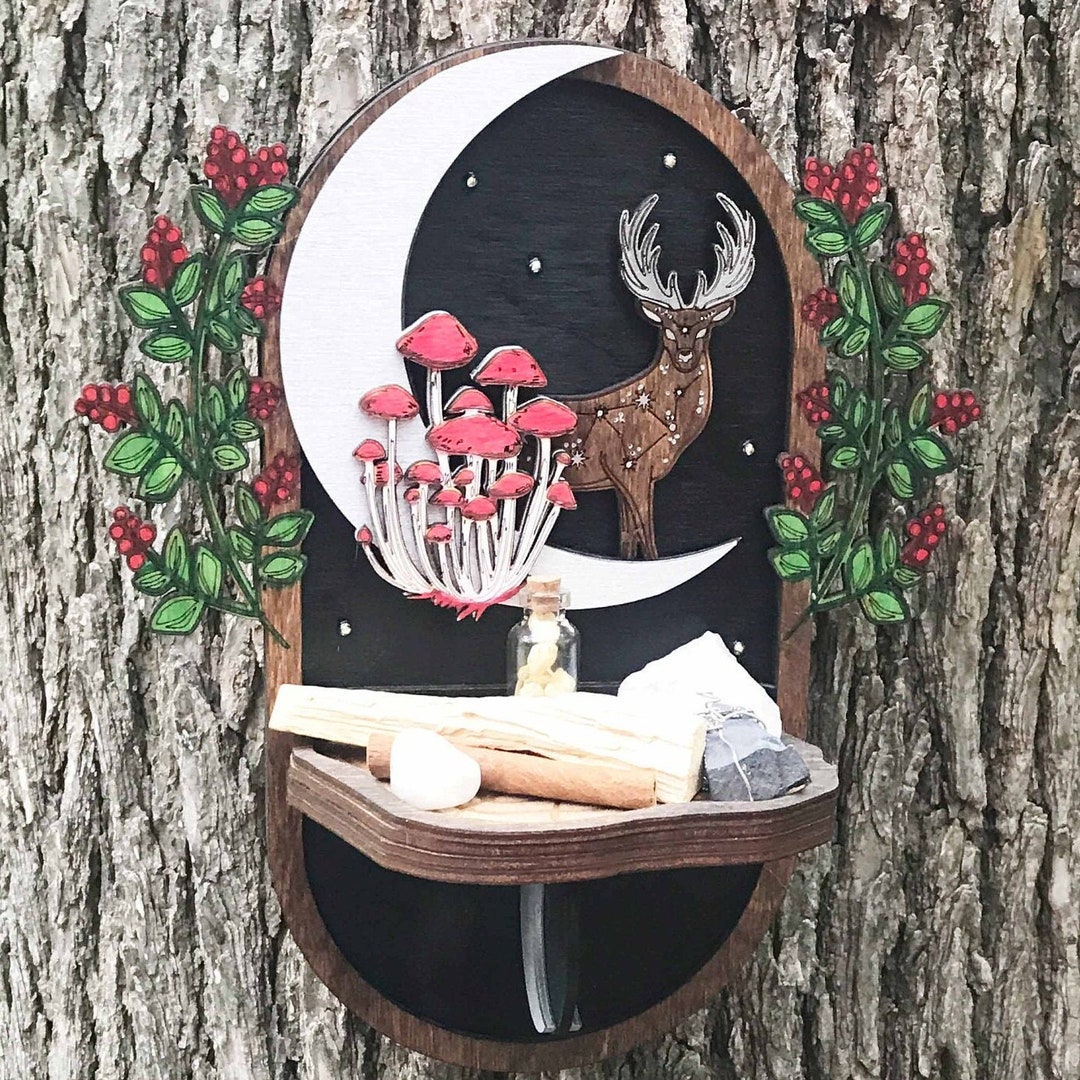 Forest Spirit Shelf - Celestial Stag Trinket Shelf - Deer and Moon ...