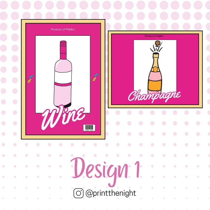 Barbie Inspired Wine Labels, Doll Theme Printable, Digital Download ...
