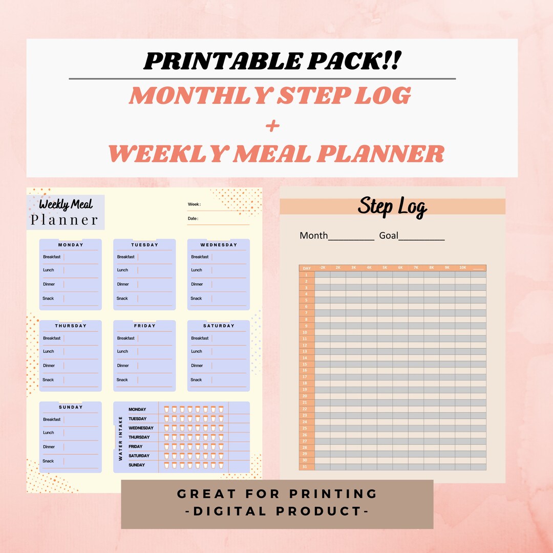 Printable Weekly Meal Planner, Step Tracker, Fitness, Tracker, PDF ...