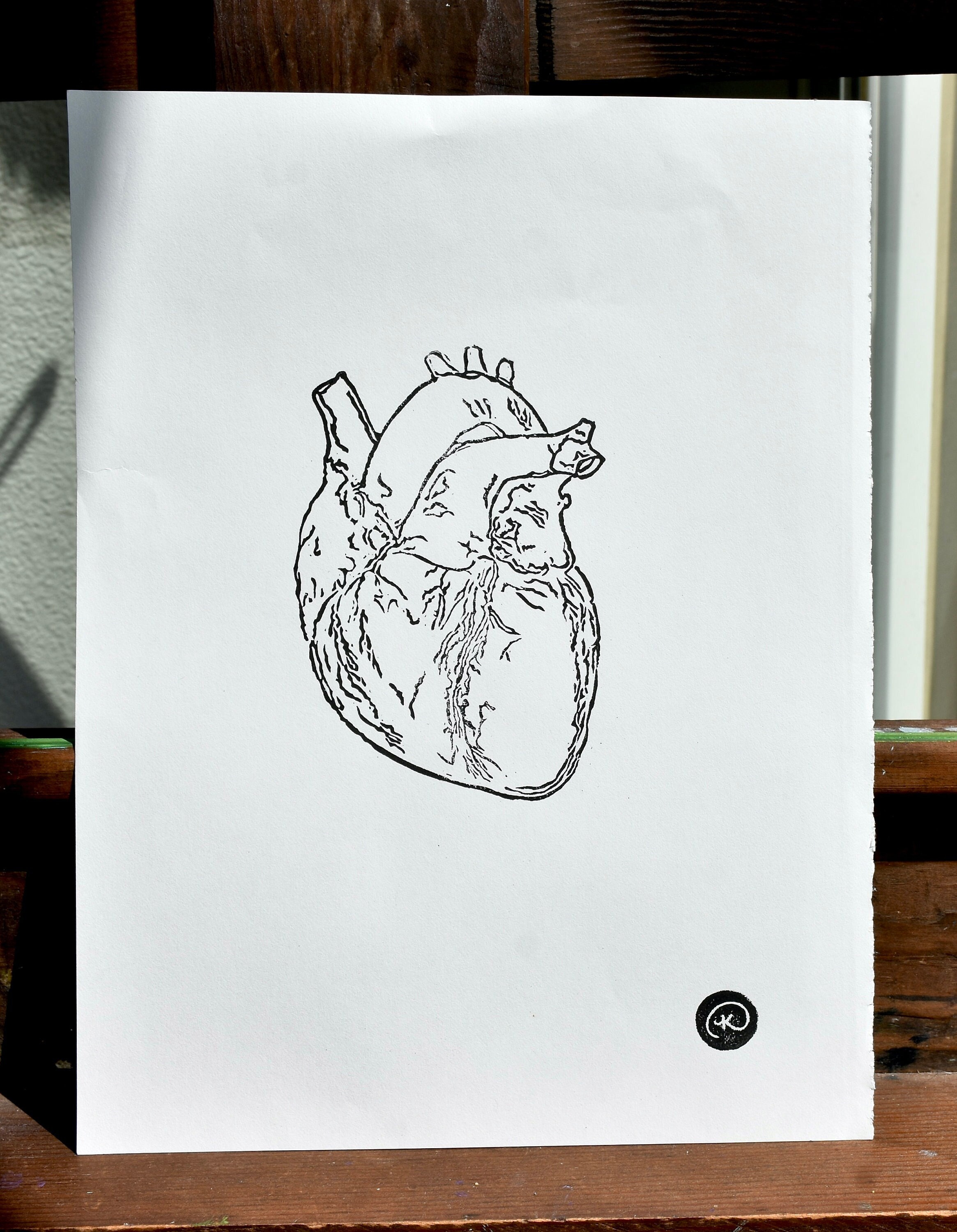 Anatomical Human Heart Linocut Art Print - Etsy
