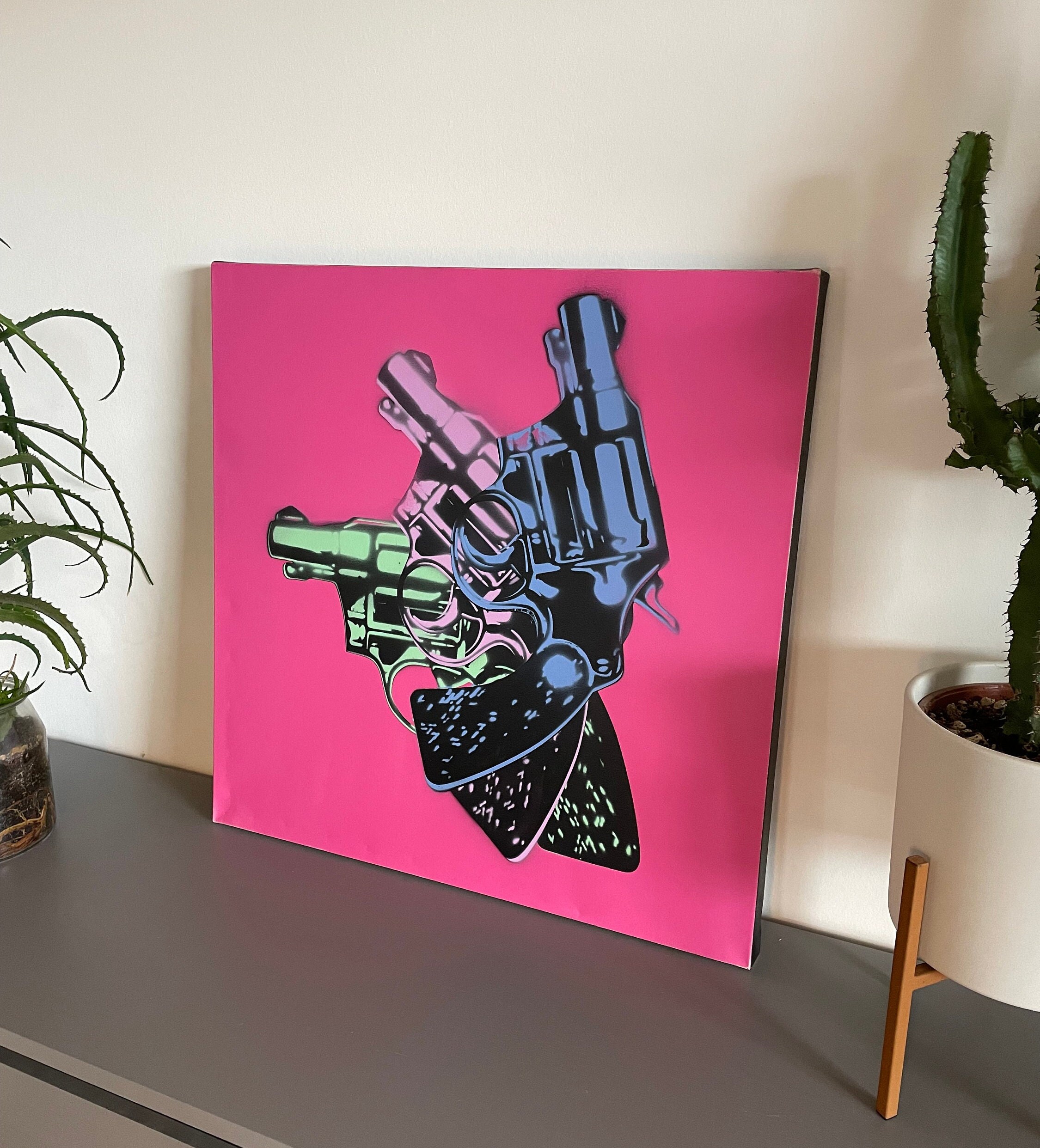 Revolver Graffiti on Canvas POP ART Handmade - Etsy