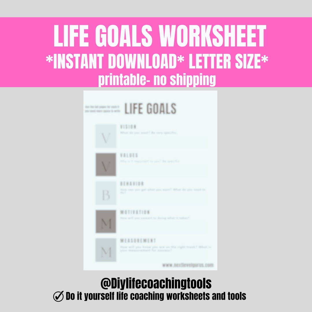 Life Goals Worksheet- Instant Download - Etsy