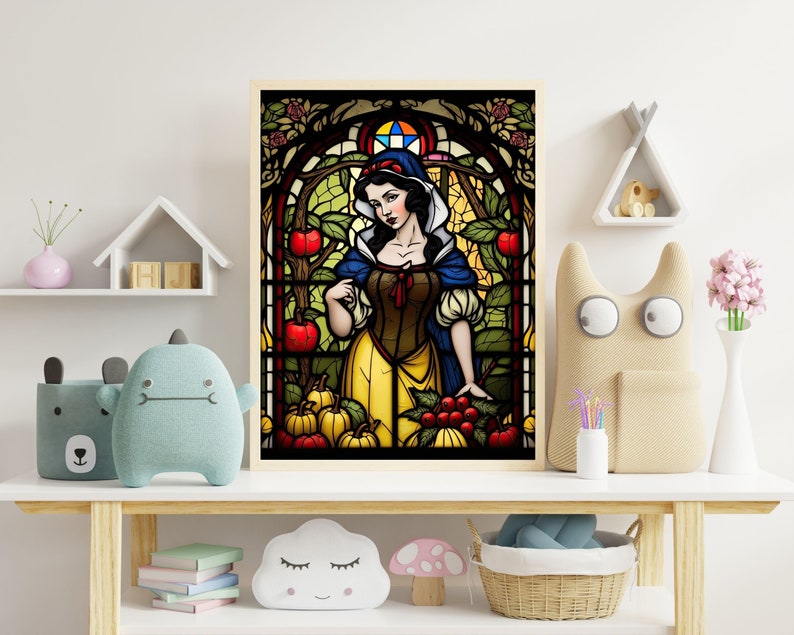 Snow White Wall Print Snow White Stained Glass Vintage Fairytale ...