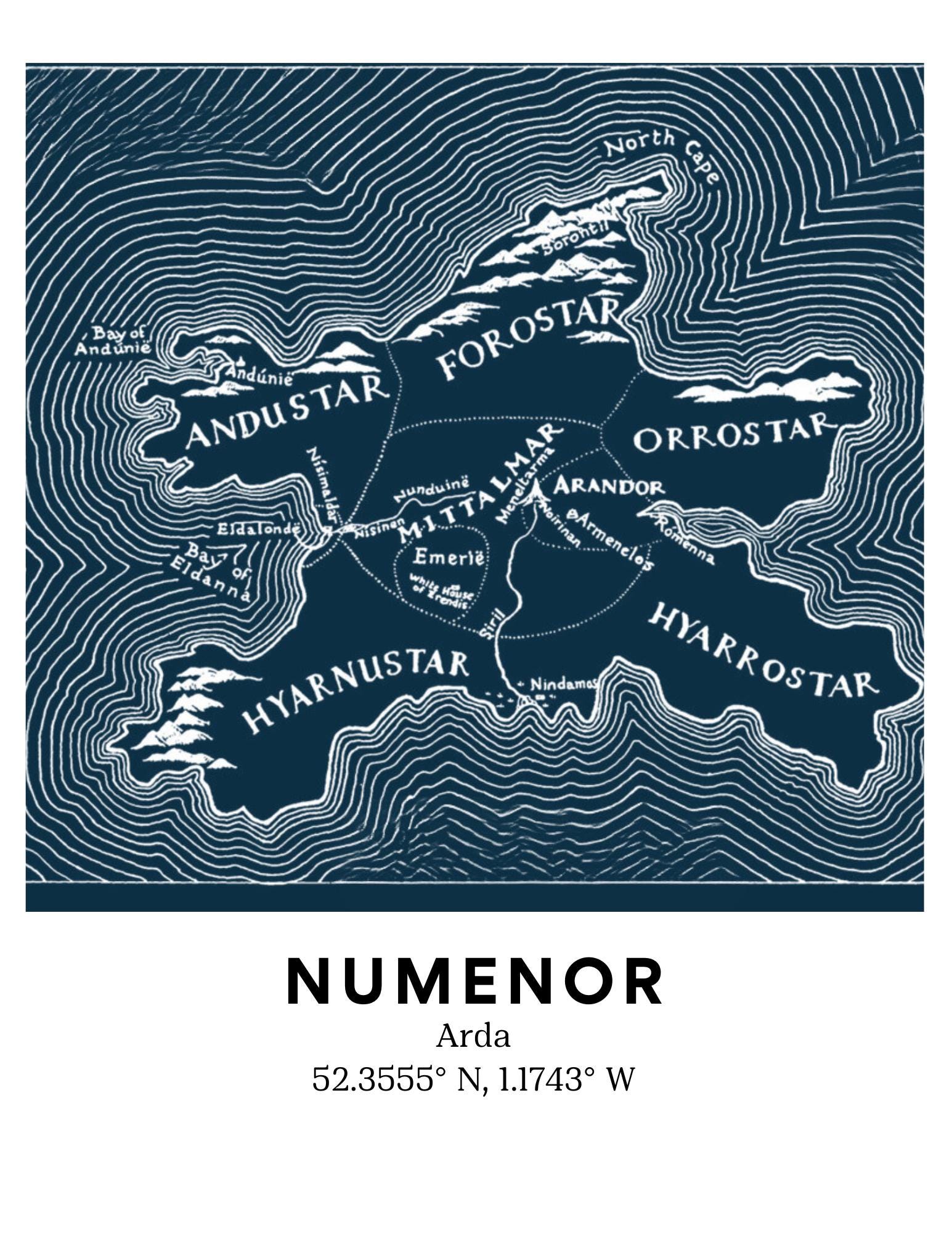 Numenor Map Printable the Silmarillion Rings of Power Map Middle Earth ...