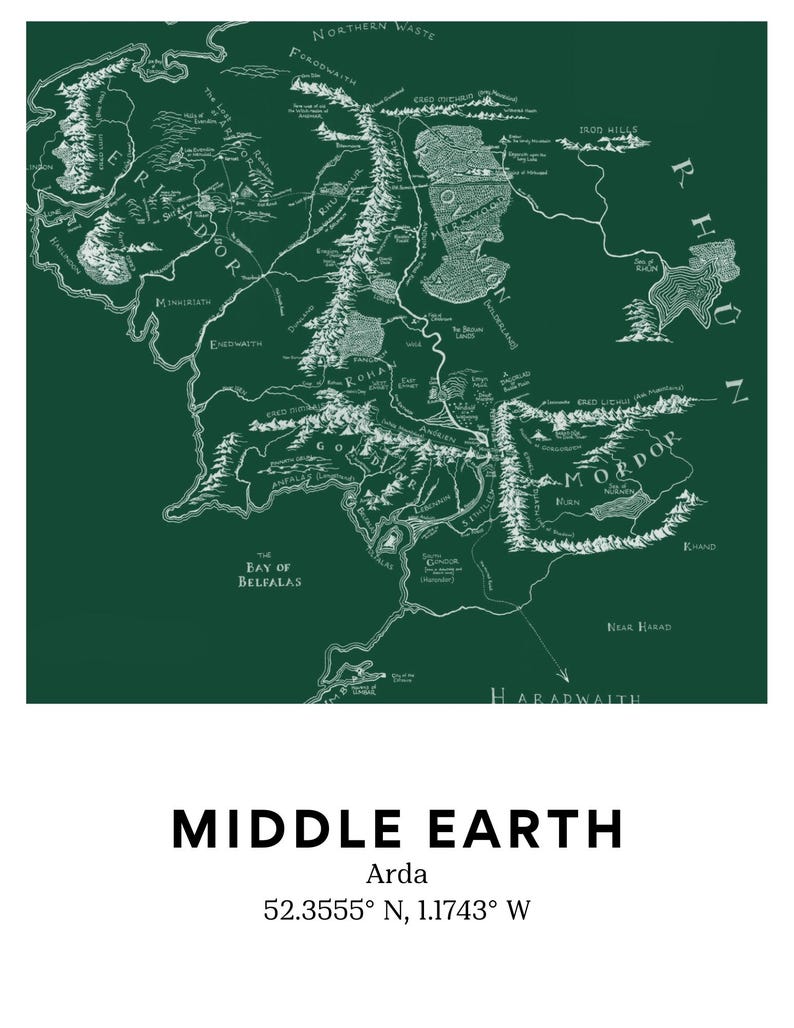 Middle Earth Map Printable Lord of the Rings the Hobbit Map J.R.R ...