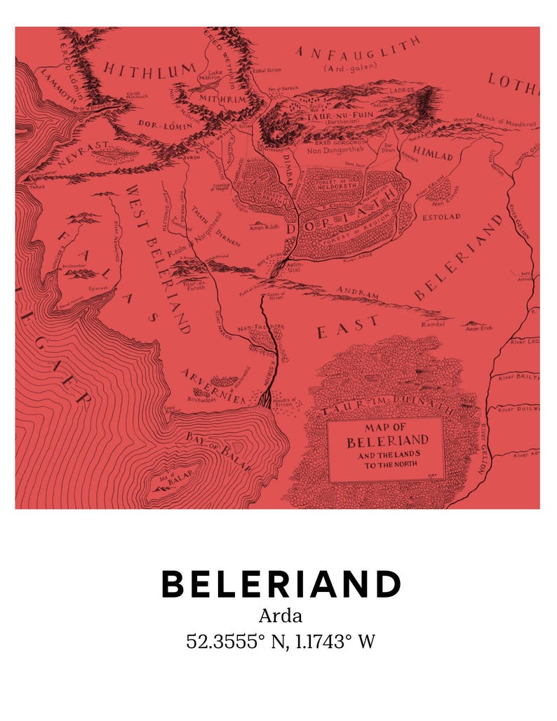 Beleriand Map Printable the Silmarillion Map Middle Earth J.R.R ...