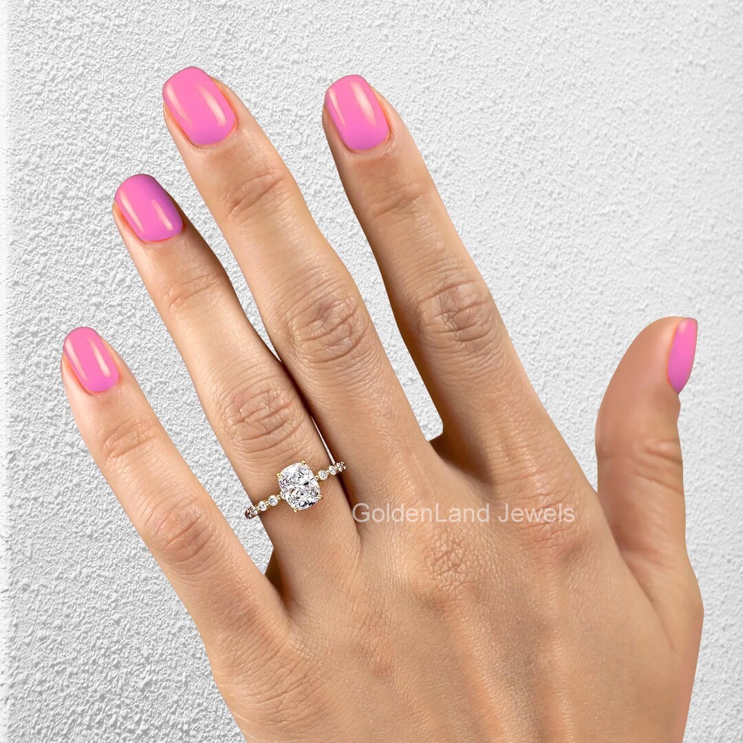 2 CT Elongated Cushion Cut Moissanite Engagement Ring, Hidden Halo ...