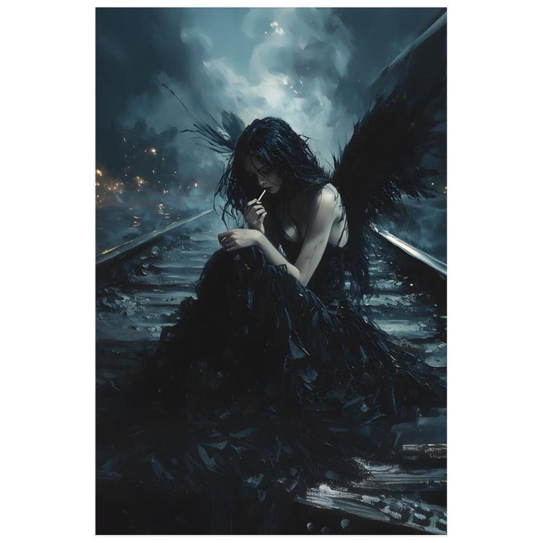 Dark Fairy in the Rain Art Print - Gothic Fairycore Wall Decor ...