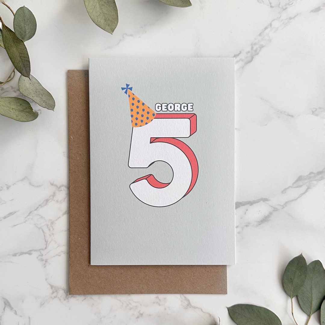 5th Birthday Card - Personalised Name Option - Gender Neutral Kids ...