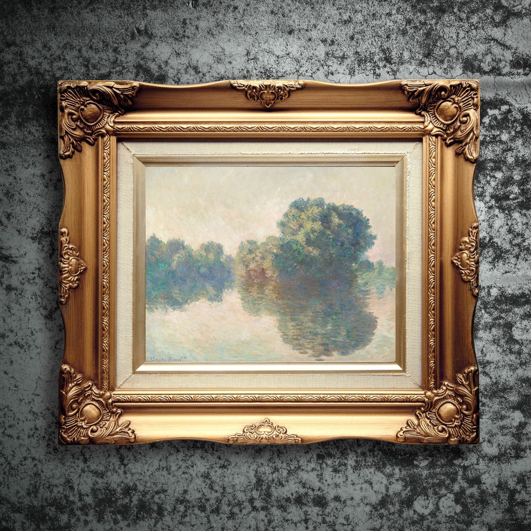 Vintage River Claude Monet Painting Farmhouse Rustic Muted River ...