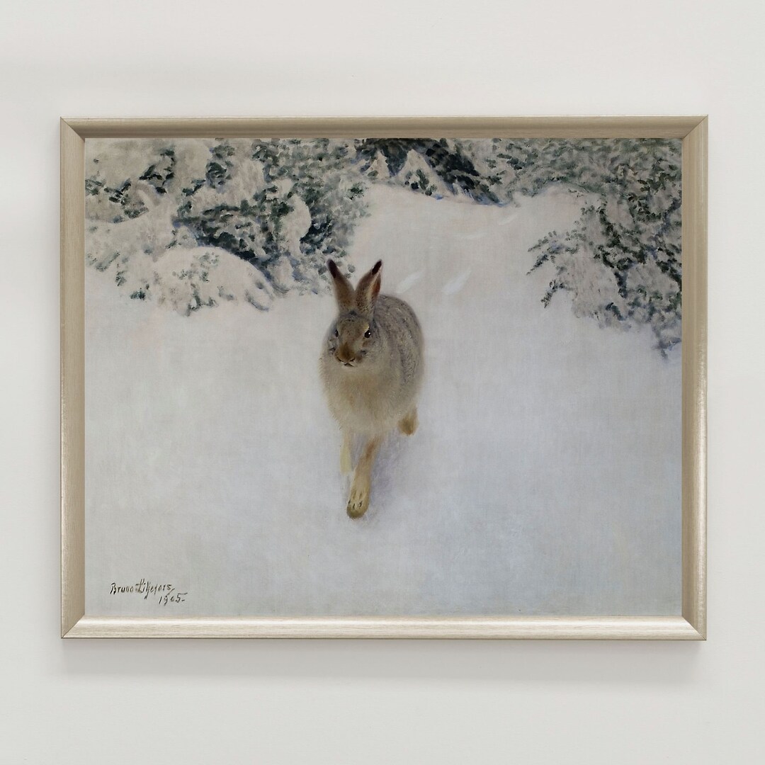 Hare in Winter Vintage Painting 1905, Winter Animal Portrait, Animal ...