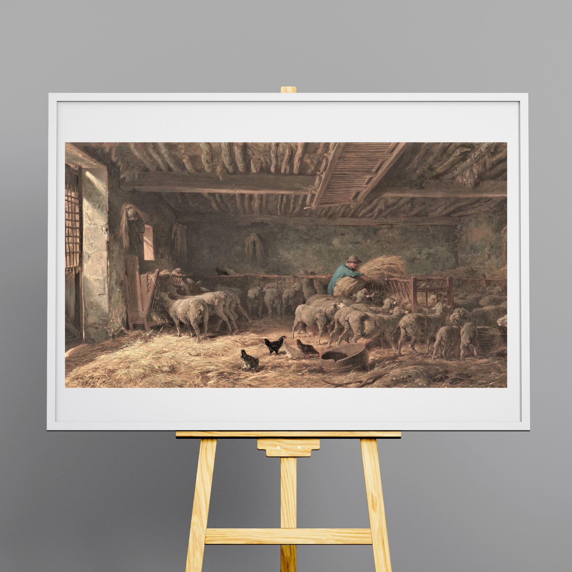 Vintage Sheepfold Art Print: French Farmhouse Barn Scene (digital ...