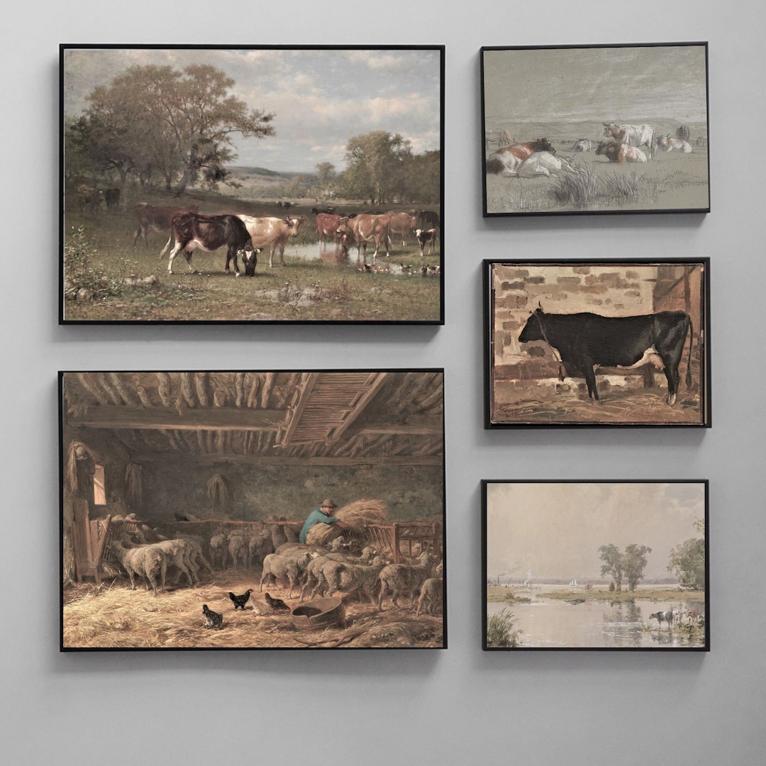 Farmhouse Vintage Wall Art, Set of 5 Moody Countryside Antique ...