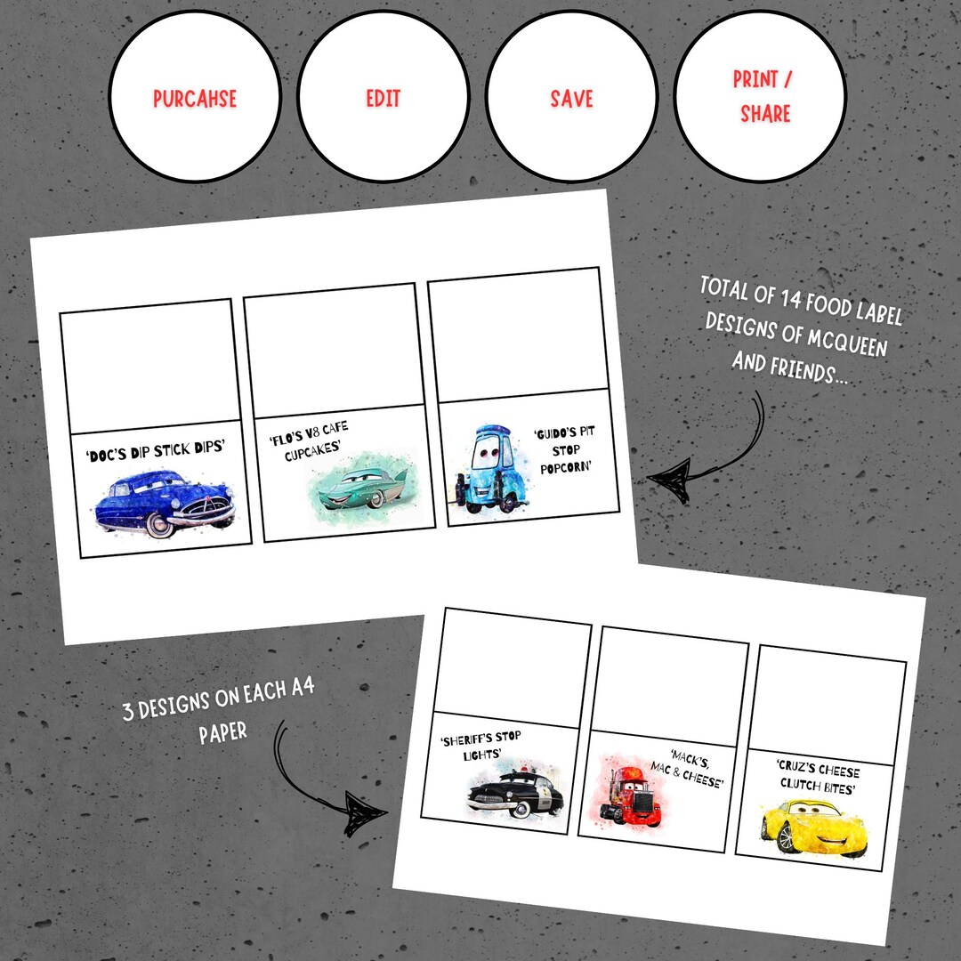 Lightning Mcqueen Food Labels - Etsy