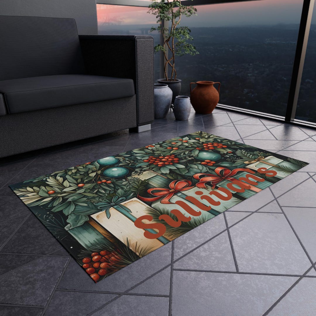 Personalized Christmas Outdoor Rug, Holiday Doormat, Festive Entrance ...