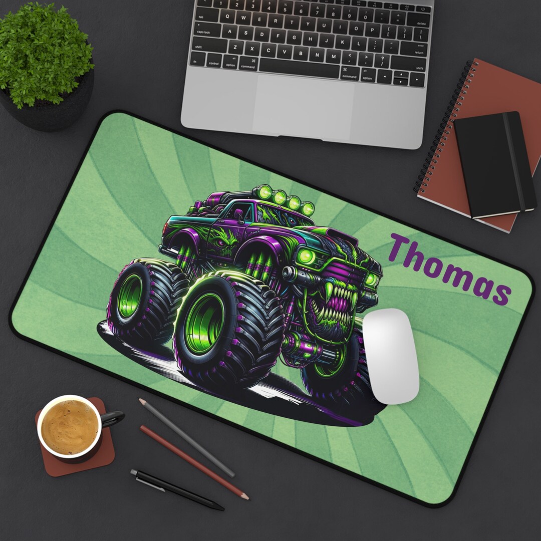 Personalized Desk Mat, Monster Truck Desk Mat, Homework Desk Mat, Kids ...
