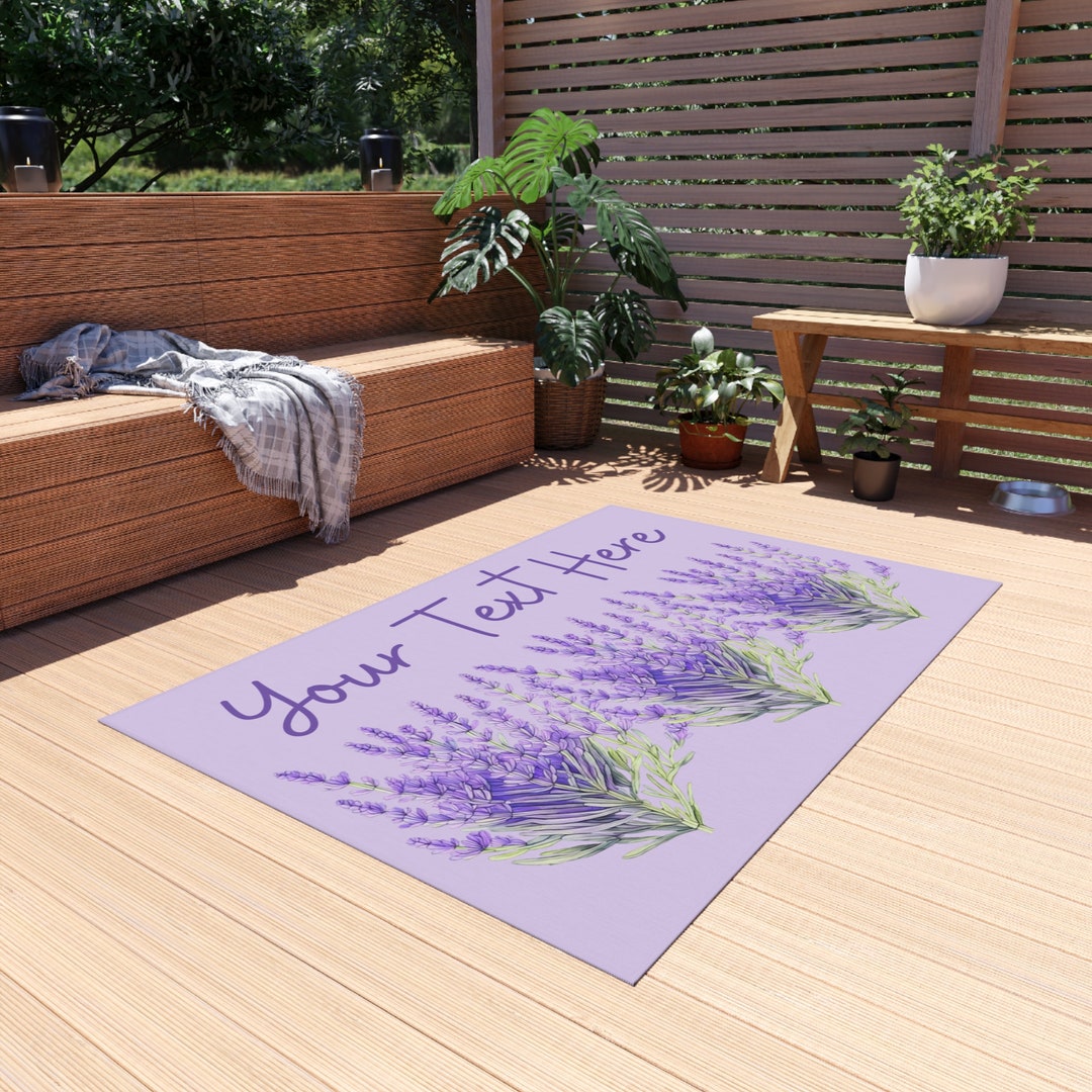 Personalized Outdoor Rug, Floral Outdoor Rug, Lavendar Door Mat, Unique ...
