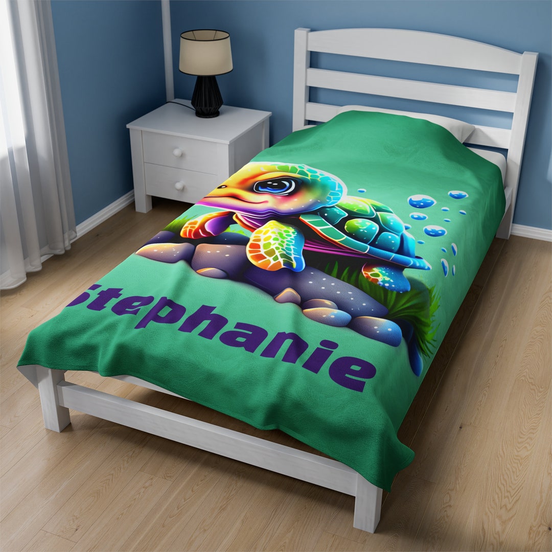 Turtle Blanket, Personalized Turtle Blanket, Custom Name Blanket, Kids ...