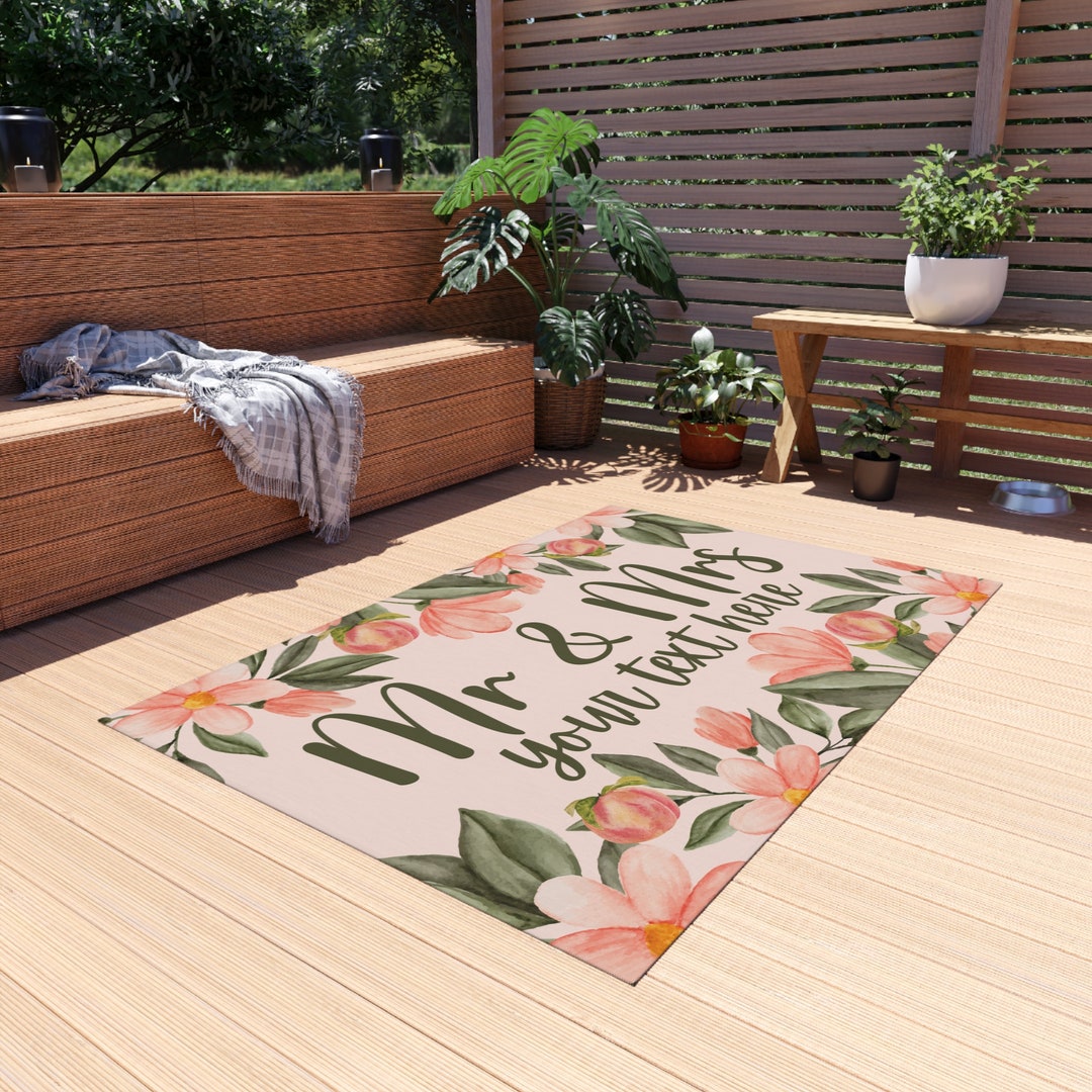 Personalized Outdoor Rug With Floral Pattern 100% Polyester Chenille ...