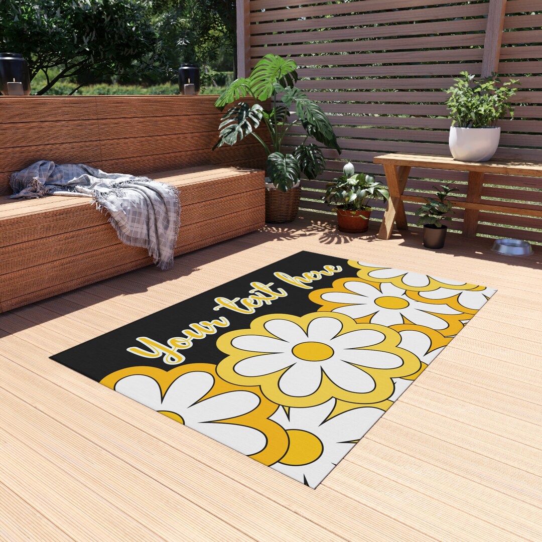 Personalized Outdoor Rug, Daisy Outdoor Rug, Floral Daisies Door Mat ...