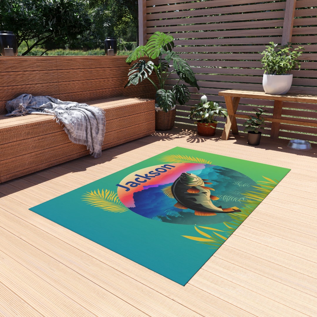 Personalized Outdoor Rug, Fishing Outdoor Rug, Fish Door Mat, Unique ...